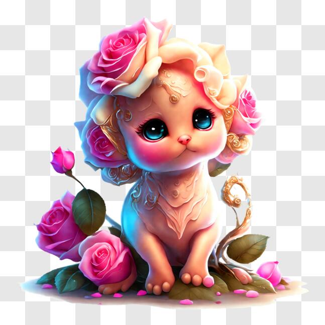 Download Pink Cat Sitting on Roses PNGs Online - Creative Fabrica