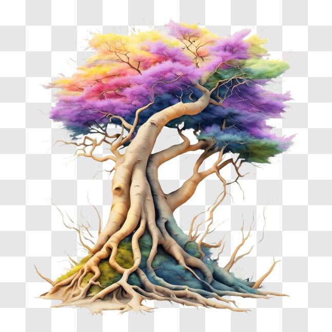 Download Colorful Tree with Multicolored Roots and Branches PNGs Online ...
