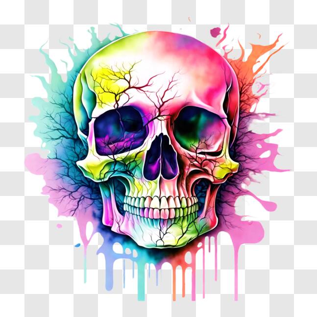Download Colorful Skull with Splatters PNGs Online - Creative Fabrica