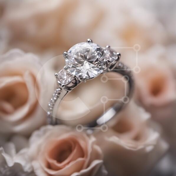 Stunning Diamond Engagement Ring on Bed of Roses stock photo | Creative ...