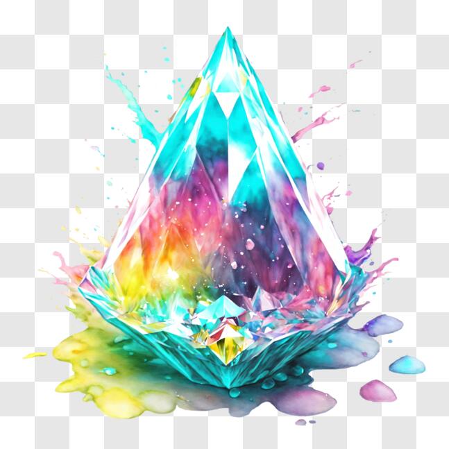 Download Colorful 3D Diamond Shape with Paint Splatters PNGs Online ...
