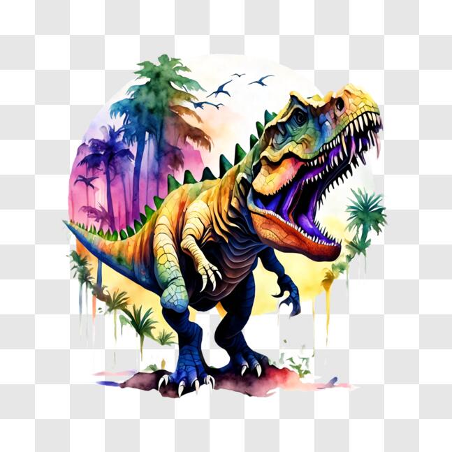 Download Colorful T-Rex with Open Mouth and Palm Trees PNGs Online ...