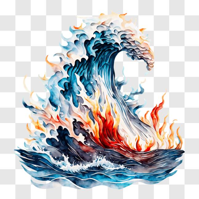 Download Powerful Painting of a Wave with Fire and Flames PNGs Online ...
