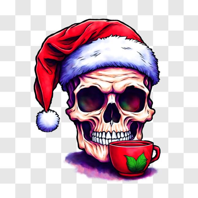 Download Smiling Santa Skull with Coffee PNGs Online - Creative Fabrica