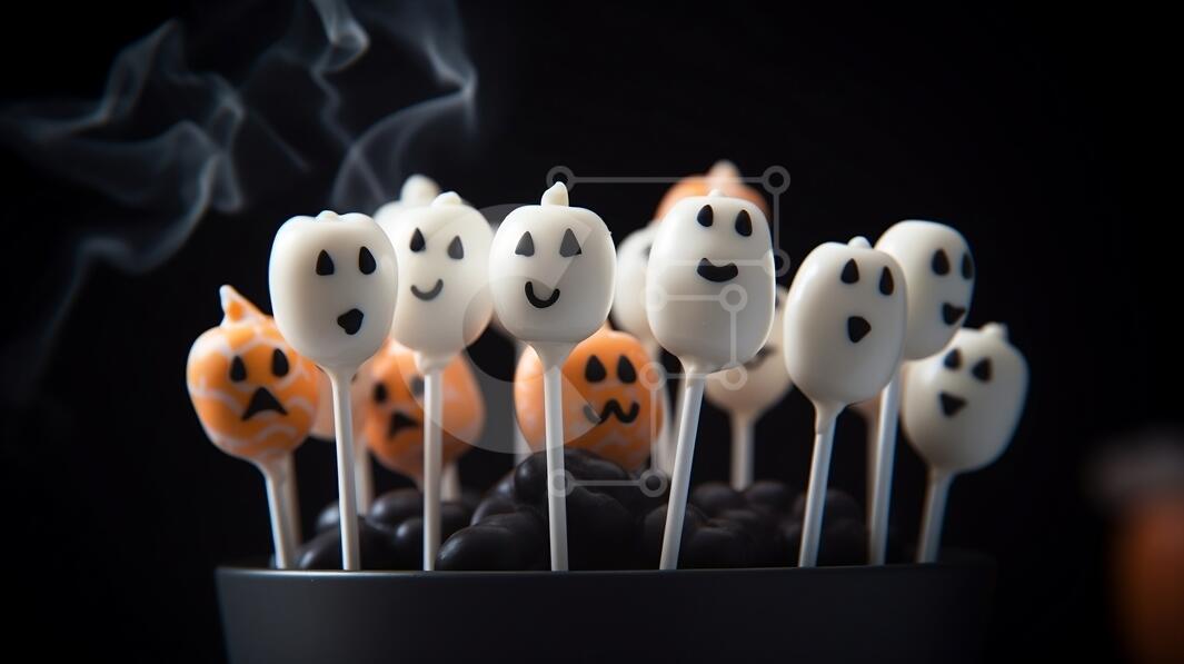 Ghost-shaped Lollipops on Fire with Candy stock photo | Creative Fabrica