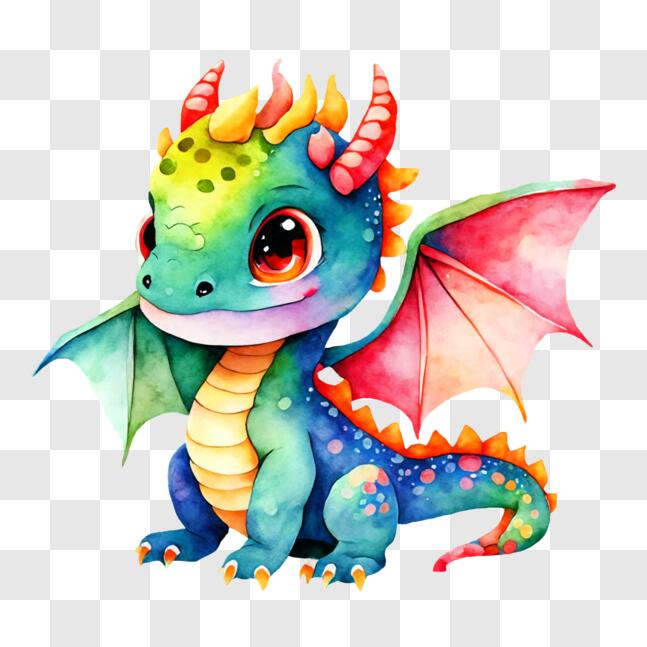 Download Colorful Baby Dragon Illustration on Black Background PNGs ...