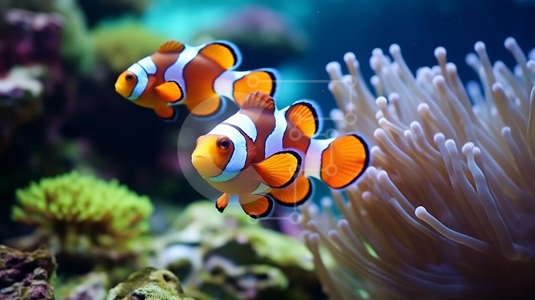 Colorful Coral Reef with Two Clownfish stock photo | Creative Fabrica