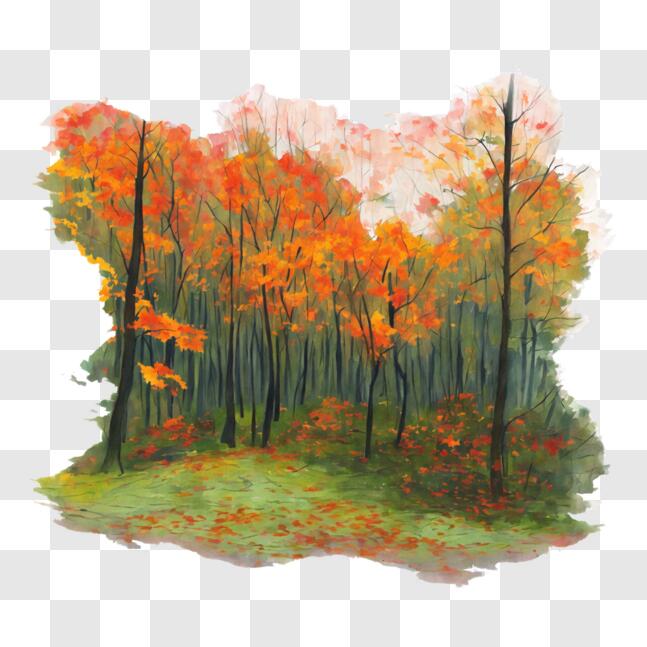 Download Autumn Forest Painting with Vibrant Colors PNGs Online ...