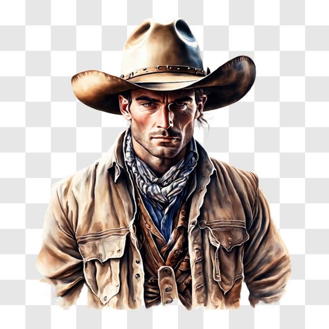 Download Cowboy Man Portrait in Overcoat and Hat PNGs Online - Creative ...