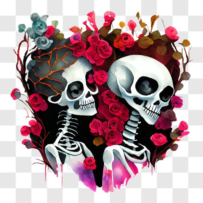 Download Dia de los Muertos (Day of the Dead) Skeletons in Heart Frame ...