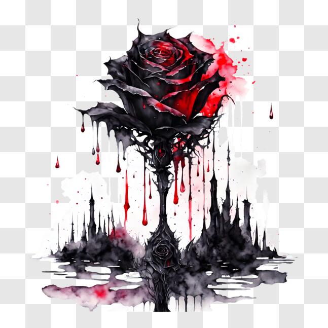 Download Black Rose with Dripping Blood in Watery Space PNGs Online ...