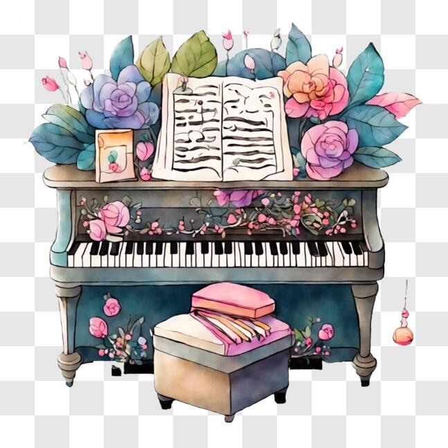 Download Piano with flowers and musical instruments PNGs Online ...