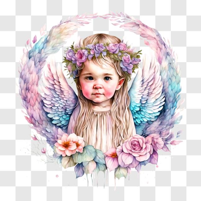 Download Angel with Flowers in Hair - Watercolor Painting PNGs Online ...