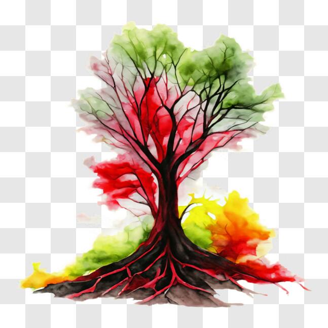 Download Colorful Tree with Roots - Watercolor Painting PNGs Online ...