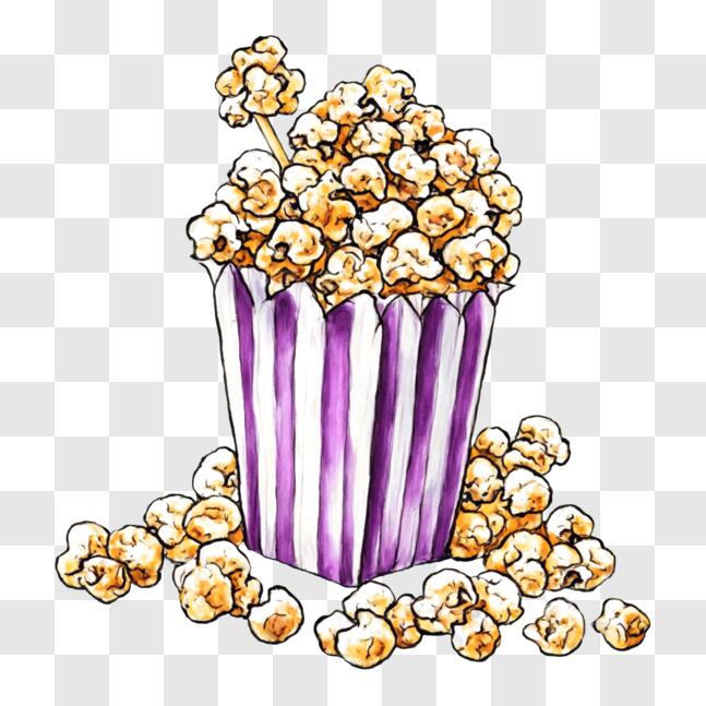 Download Purple and White Popcorn Bucket with Scattered Popcorn PNGs Online - Creative Fabrica
