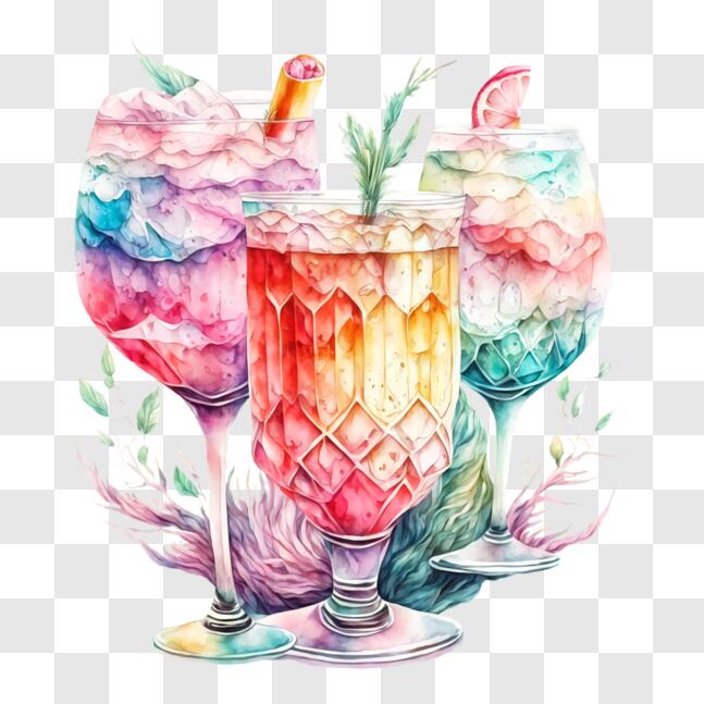 Download Watercolor painting of colorful cocktails, mocktails, and ...