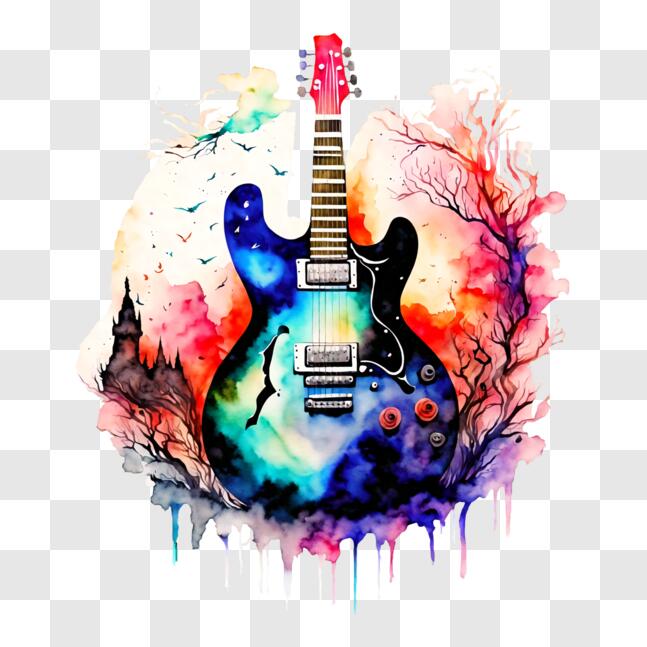 Download Watercolor Painting of Electric Guitar with Dripping Paint ...