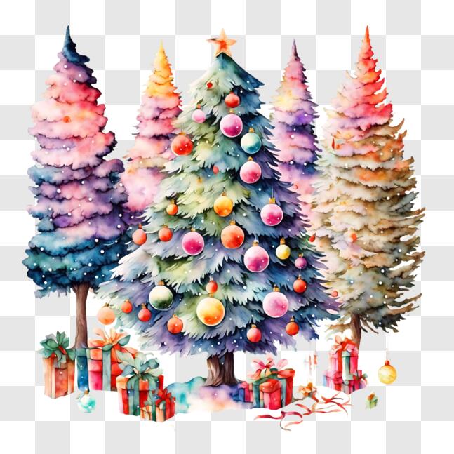 Download Watercolor Christmas Trees and Presents PNGs Online - Creative ...