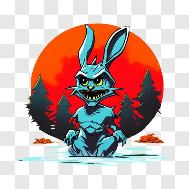 Download Blue Bunny in Water with Orange Sun PNGs Online - Creative Fabrica