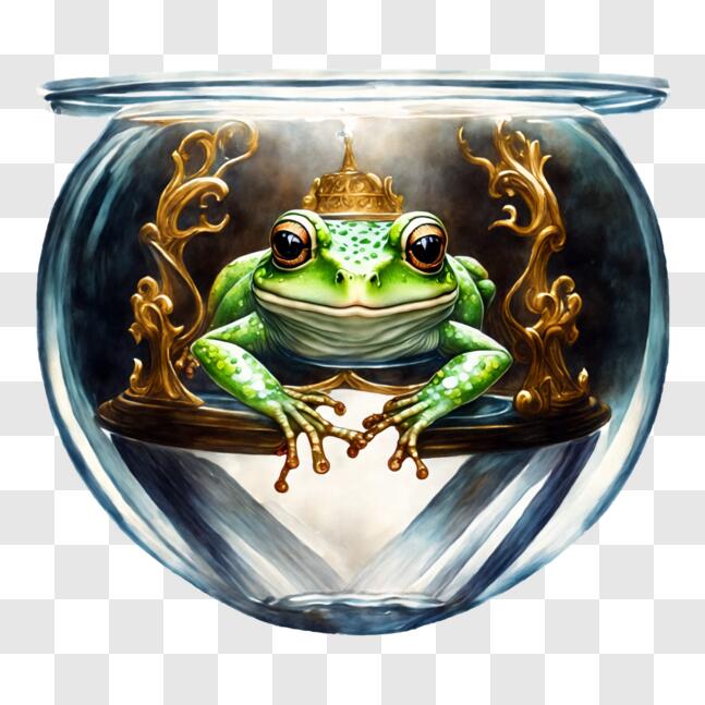Download Green Frog with Crown in Fish Bowl PNGs Online - Creative Fabrica