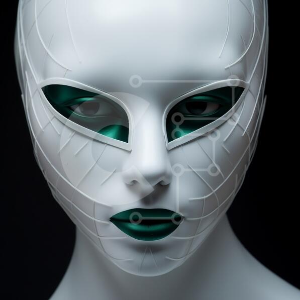Unsettling Beauty of Mannequin with White Mask and Green Eyes stock ...