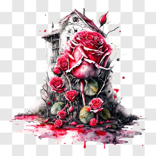Download Old House Painting with Red Roses and Broken Glass PNGs Online ...
