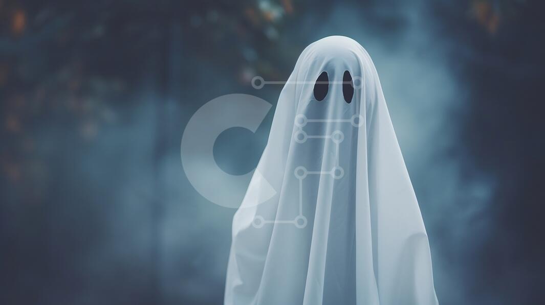 Ghost in White Standing in the Fog stock photo | Creative Fabrica
