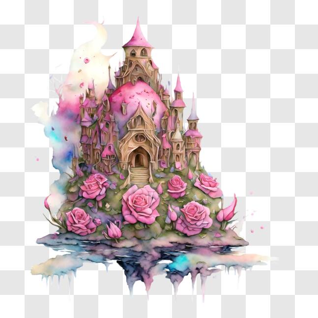 Download Castle with Pink Roses - Illustration of Fairy Tales and Fantasy Worlds PNGs Online ...