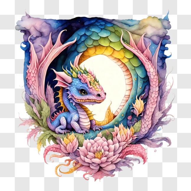 Download Colorful Dragon in Moonlit Garden PNGs Online - Creative Fabrica