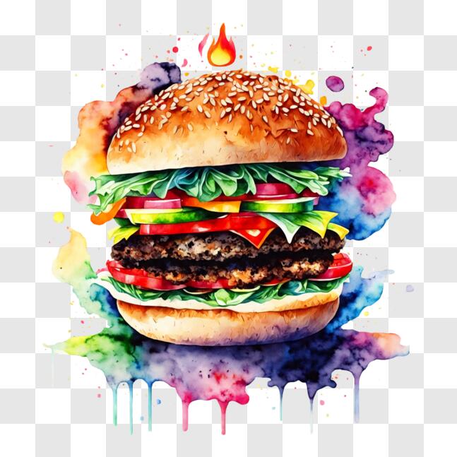 Download Colorful Burger with Various Toppings and Condiments PNGs ...