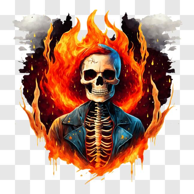 Download Skeleton with Flames Illustration PNGs Online - Creative Fabrica