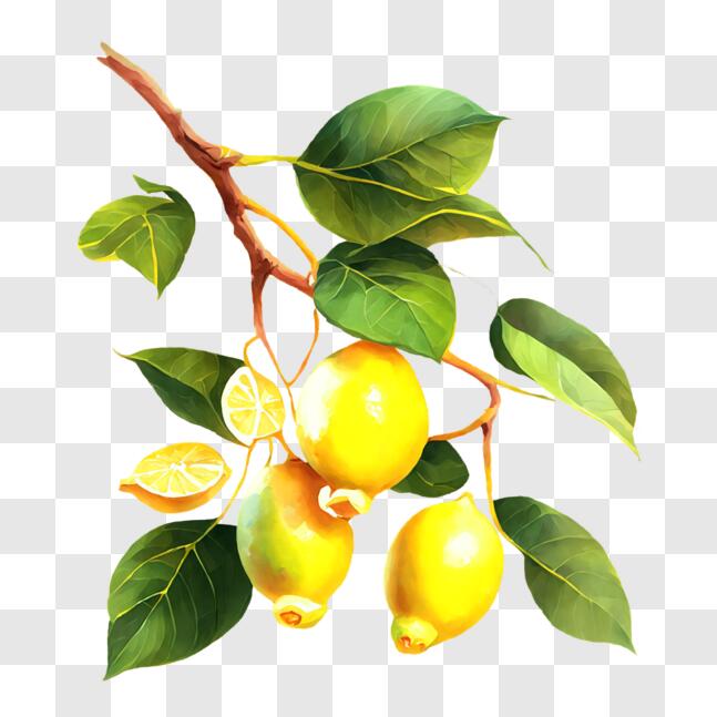 Download Lemons on a Tree Branch with Green Leaves PNGs Online ...