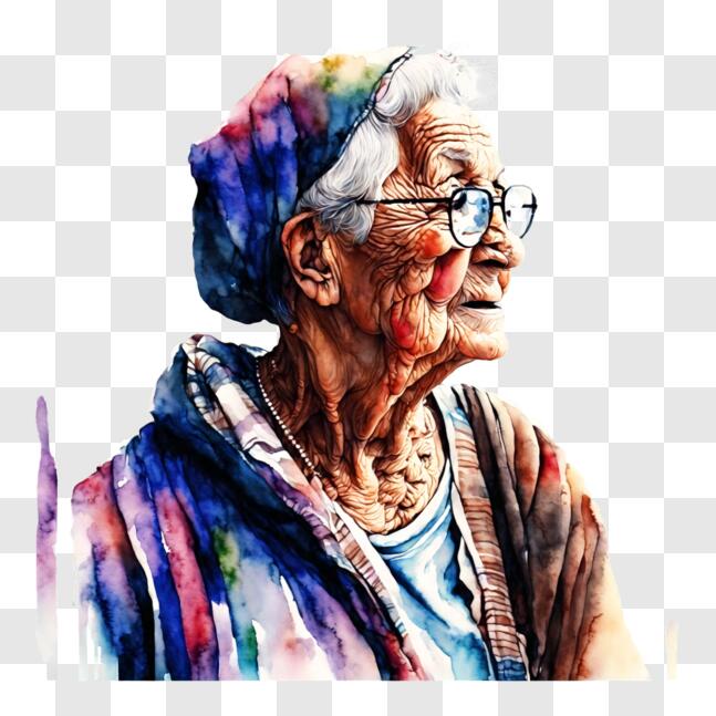Download Inspiring Watercolor Painting of Elderly Woman PNGs Online - Creative Fabrica