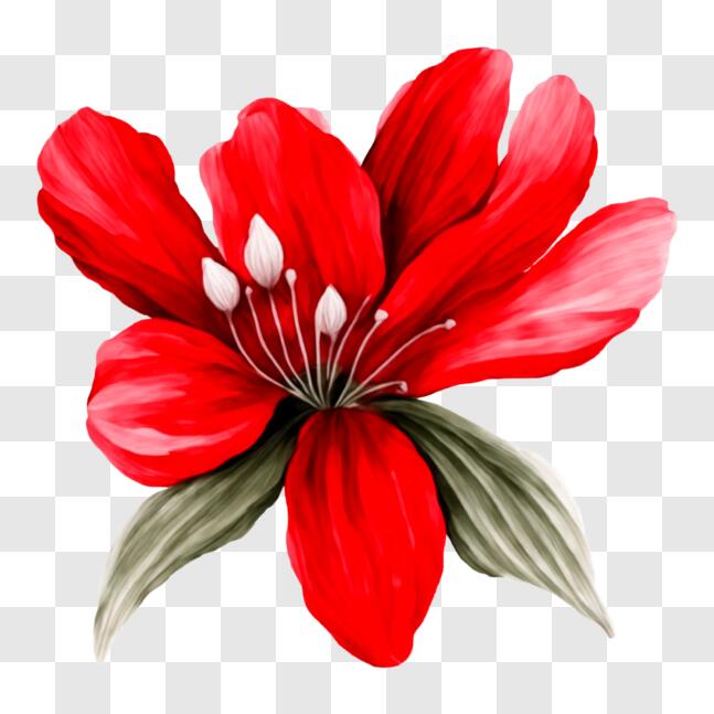 Download Red Flower with Green Leaves PNGs Online - Creative Fabrica