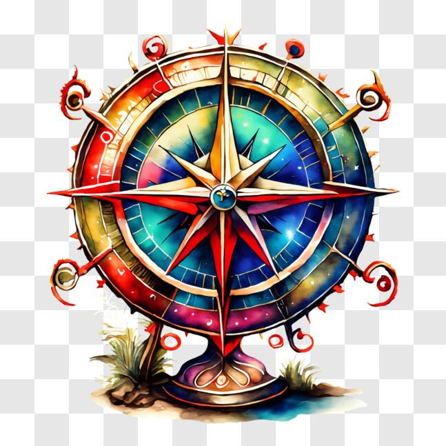 Download Colorful Compass with Needle Pointing North PNG Online ...