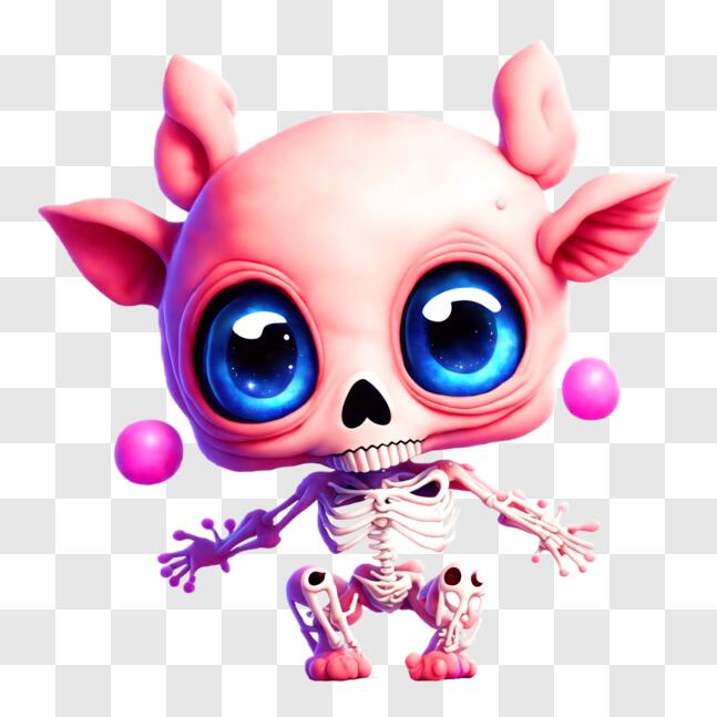 Download Pink Cartoon Character with Skeleton Body and Blue Eyes PNGs ...