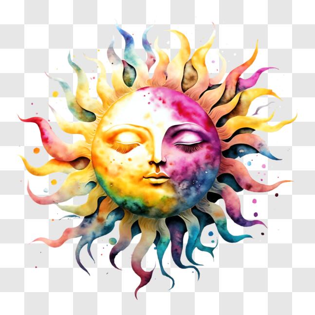 Download Colorful Sun with Smiling Face and Halo PNGs Online - Creative ...