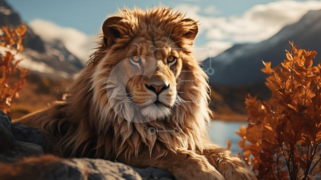 Serious Lion on Rocky Outcropping stock photo | Creative Fabrica