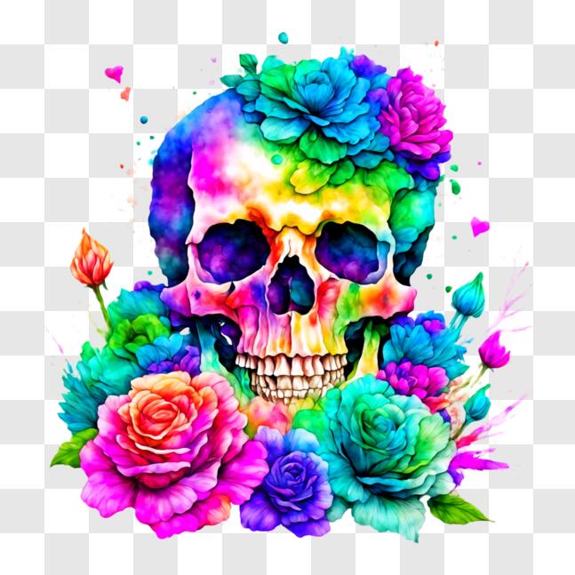 Download Colorful Skull with Flowers PNGs Online - Creative Fabrica