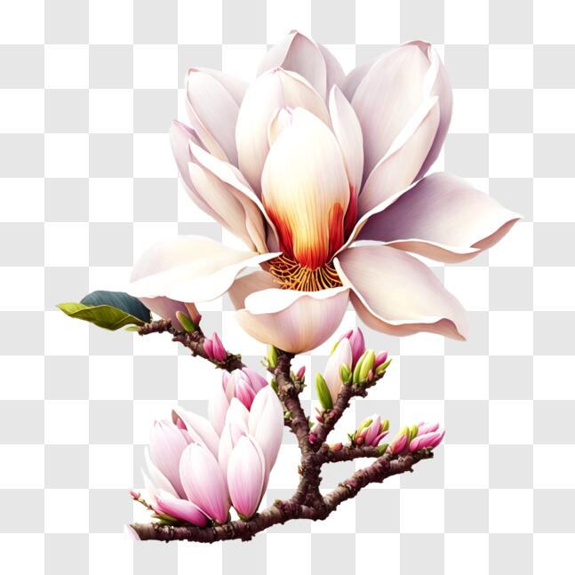Download White Magnolia Flower on Oak Tree Branch PNGs Online ...