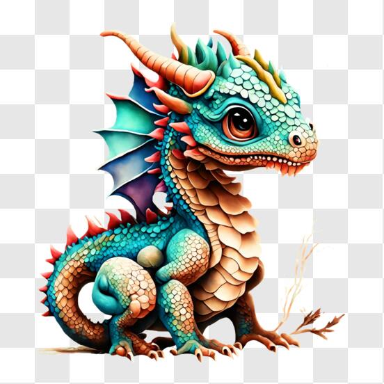 Download Cute Little Dragon with Colorful Wings and Horns PNGs Online ...