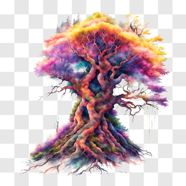 Download Vibrant Tree with Multi-Colored Roots and Branches PNGs Online ...