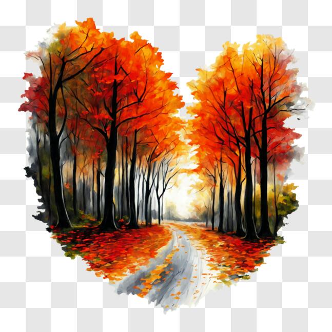 Download Autumn Forest Painting with Heart Shape PNGs Online - Creative ...