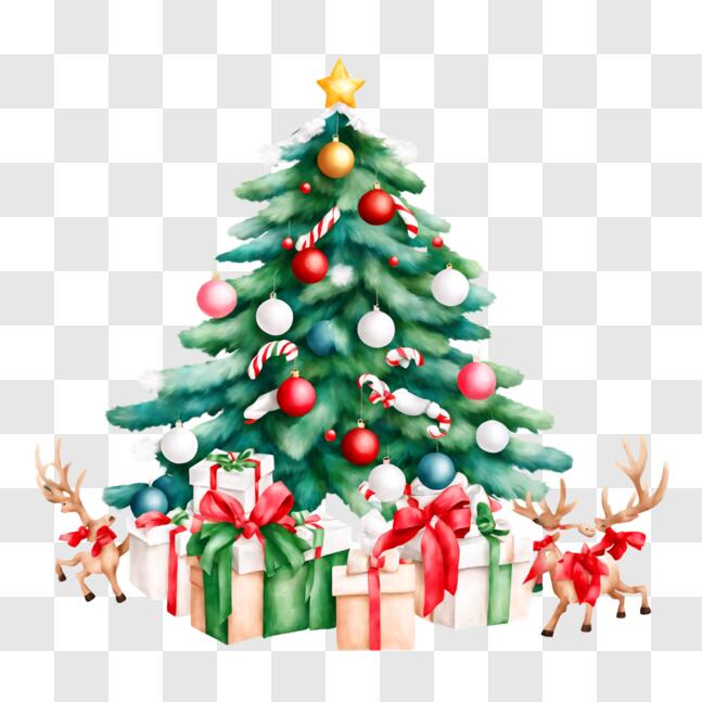 Download Christmas Tree with Presents, Reindeer and Candy Canes PNGs ...