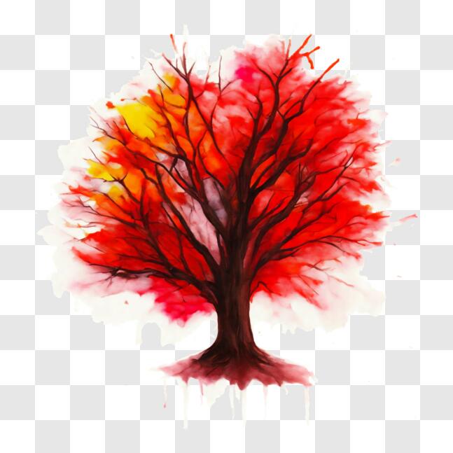 Download Vibrant Red Tree Painting on Black Background PNGs Online ...