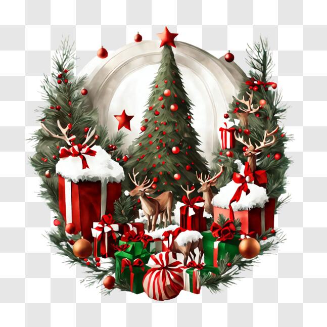 Download Festive Christmas Scene with Tree and Presents PNGs Online ...