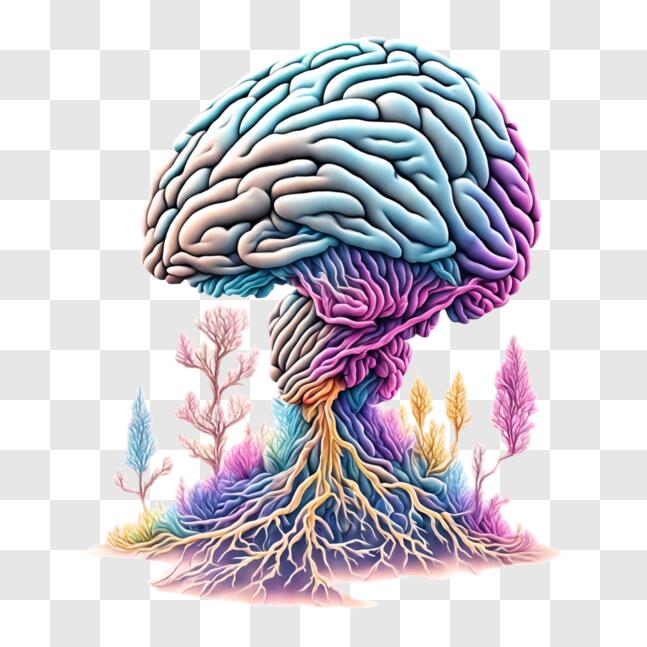 Download Vibrant and Surreal Rainbow Brain with Roots PNGs Online ...