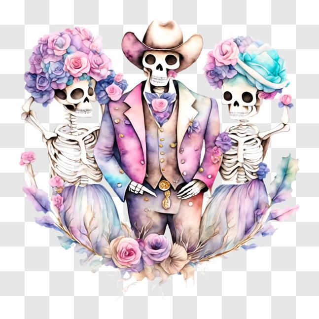 Download Day of the Dead Skeletons in Cowboy Hats and Floral Headpieces ...