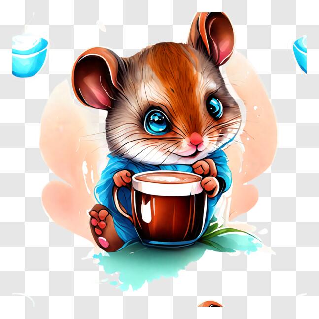 Download Mouse Drinking Coffee with Stickers in the Background PNGs ...