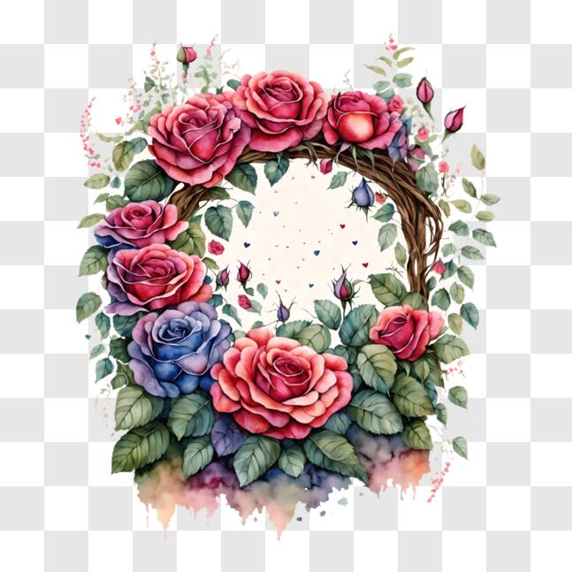 Download Watercolor Painting of a Wreath with Pink Roses and Green ...